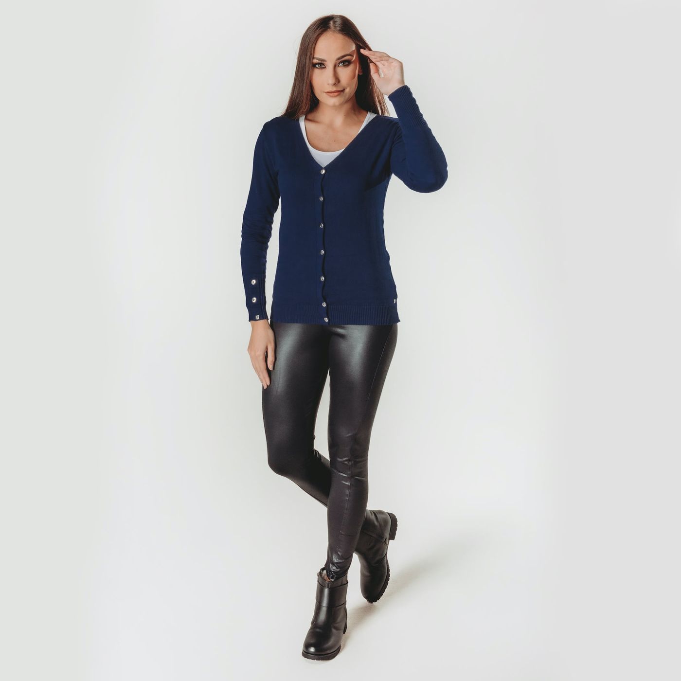 Cardigan Feminino Premium em Tricô Azul Marinho - Fiero - Fiero