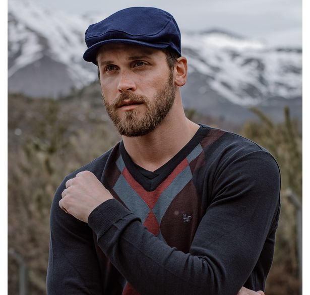 Boina masculina italiana clássica em lã azul marinho escuro com forro ...