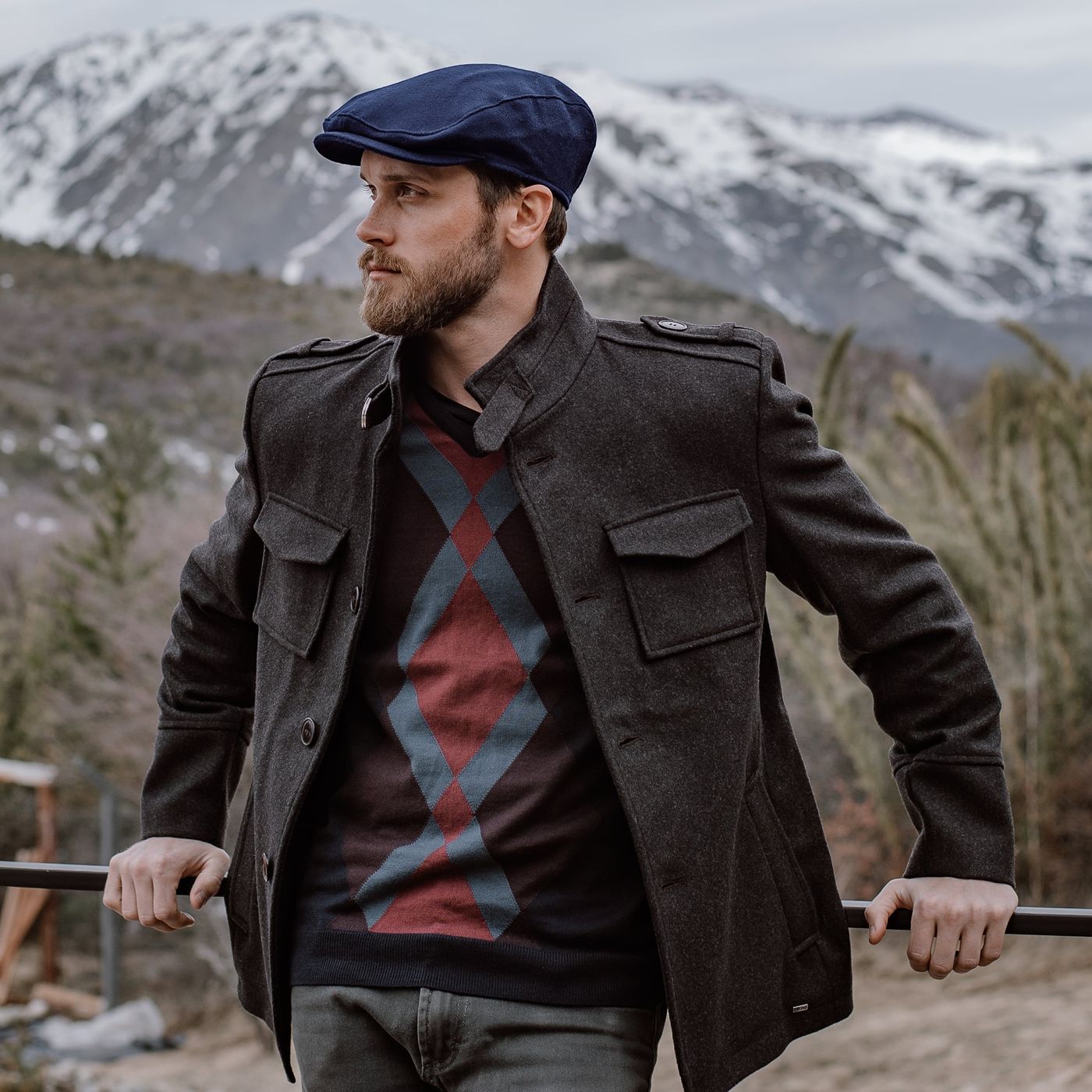 Boina masculina italiana clássica em lã azul marinho escuro com forro ...