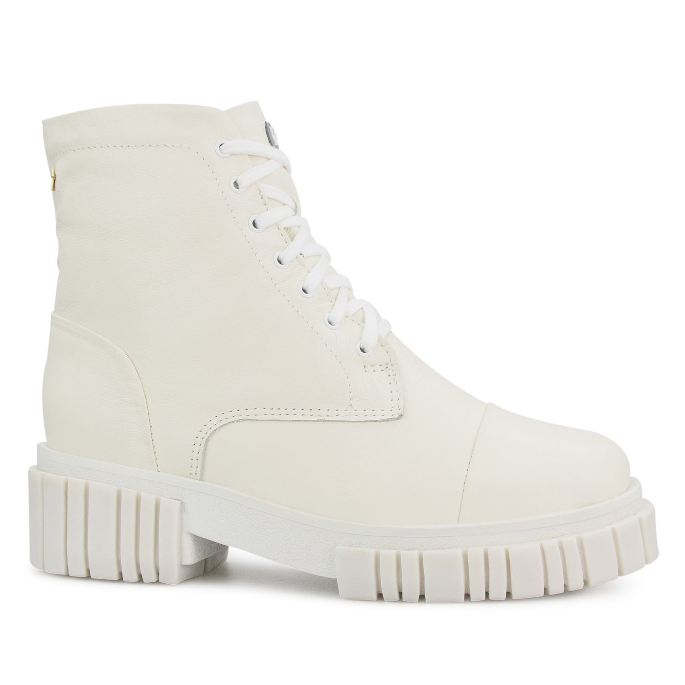 Bota tratorada coturno feito em couro off white forrada em lã para o inverno - Fiero