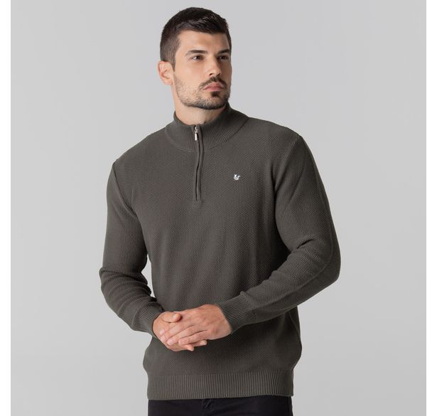 Suéter verde escuro gola alta com zíper masculino - Fiero