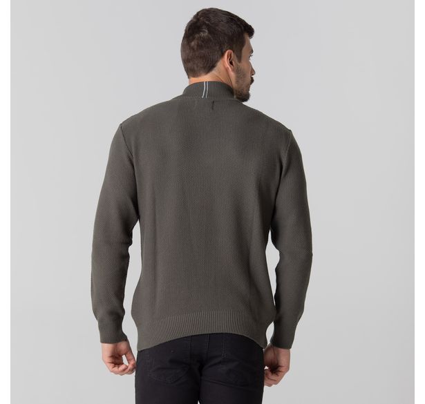 Suéter verde escuro gola alta com zíper masculino - Fiero