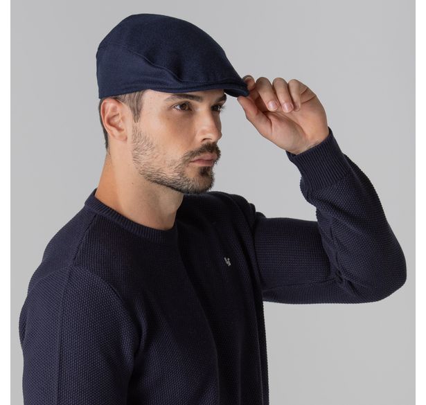 Boina masculina italiana clássica em lã azul marinho escuro com forro ...