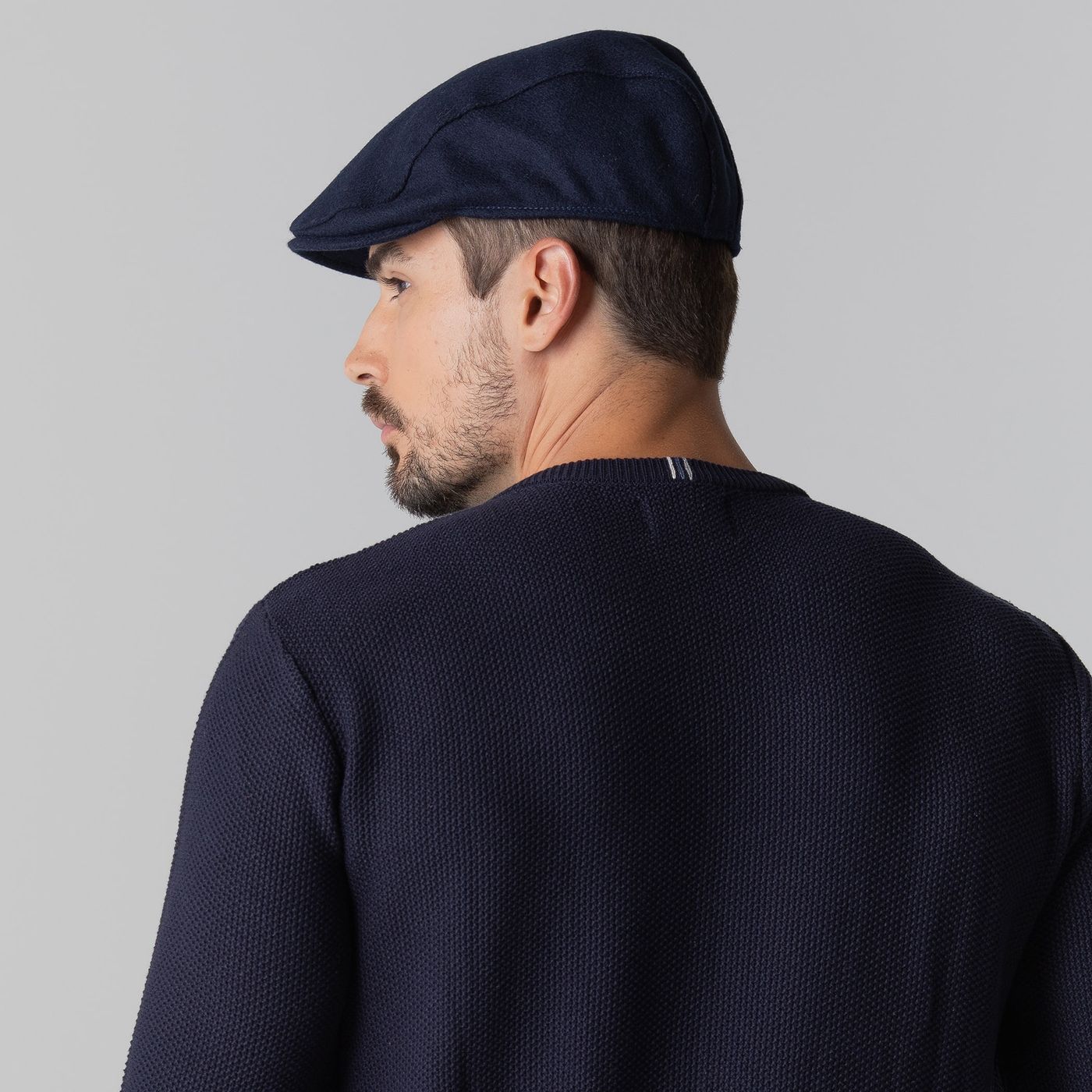 Boina masculina italiana clássica em lã azul marinho escuro com forro ...