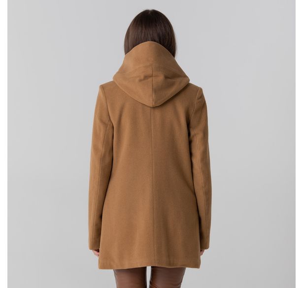 Casaco feminino caramelo de lã com capuz Nantes - Fiero