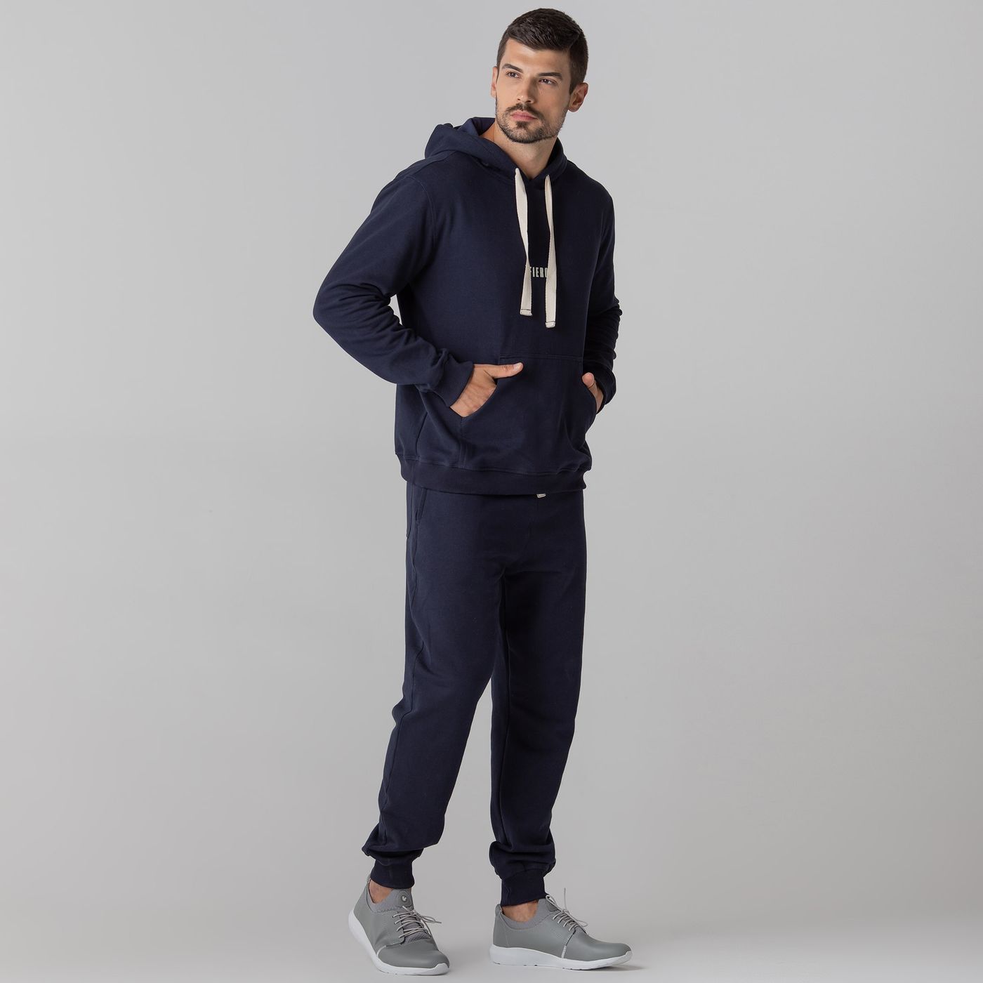 Moletom azul marinho masculino peluciado com capuz - Fiero