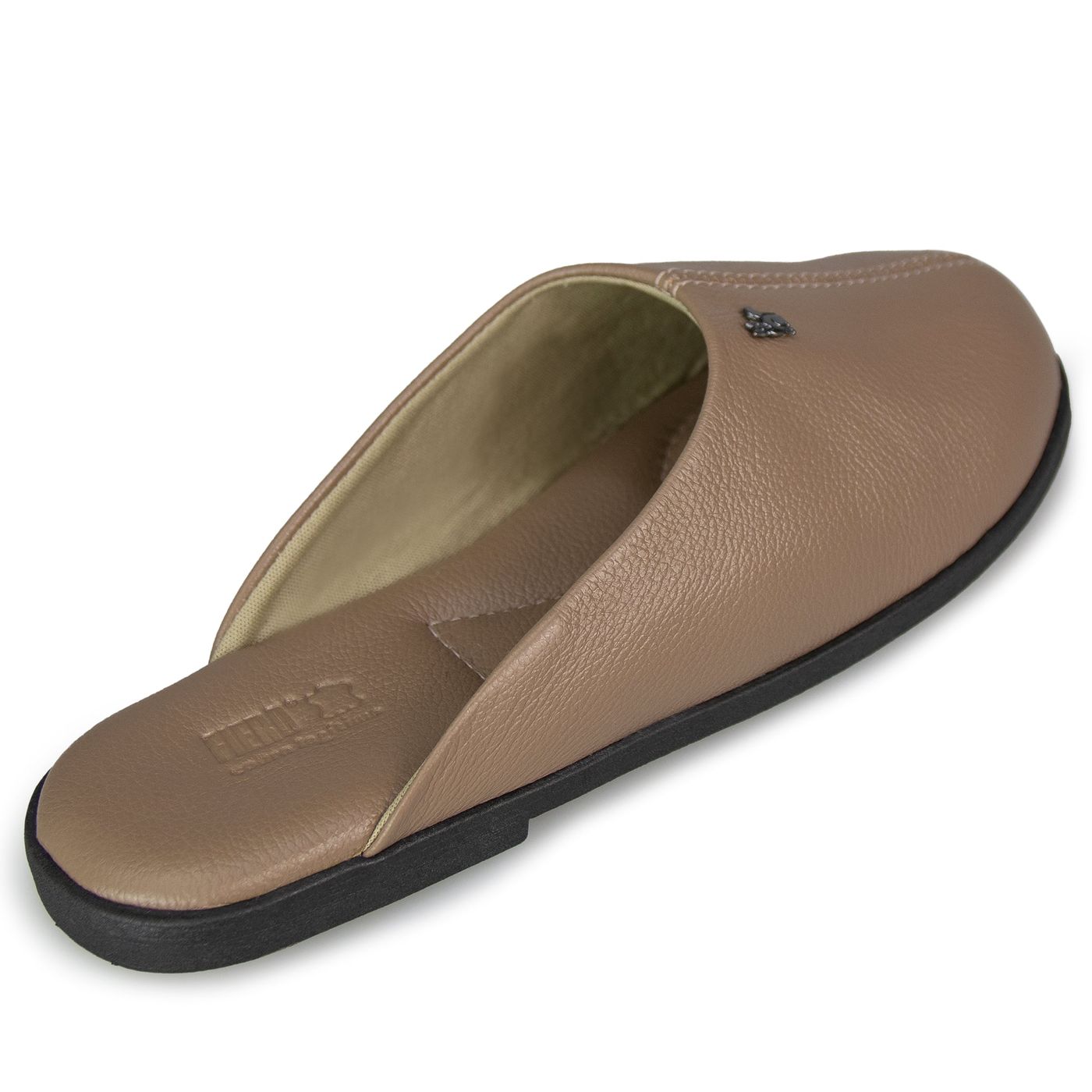 Pantufa fechada de couro bege para o inverno - Fiero